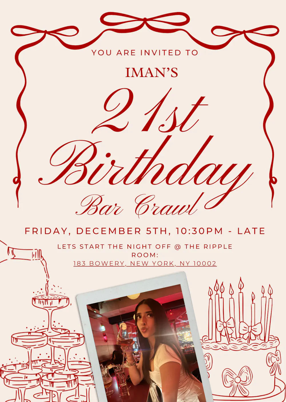 Iman's 21st Bar Crawl ⋆𐙚⋆ | Partiful