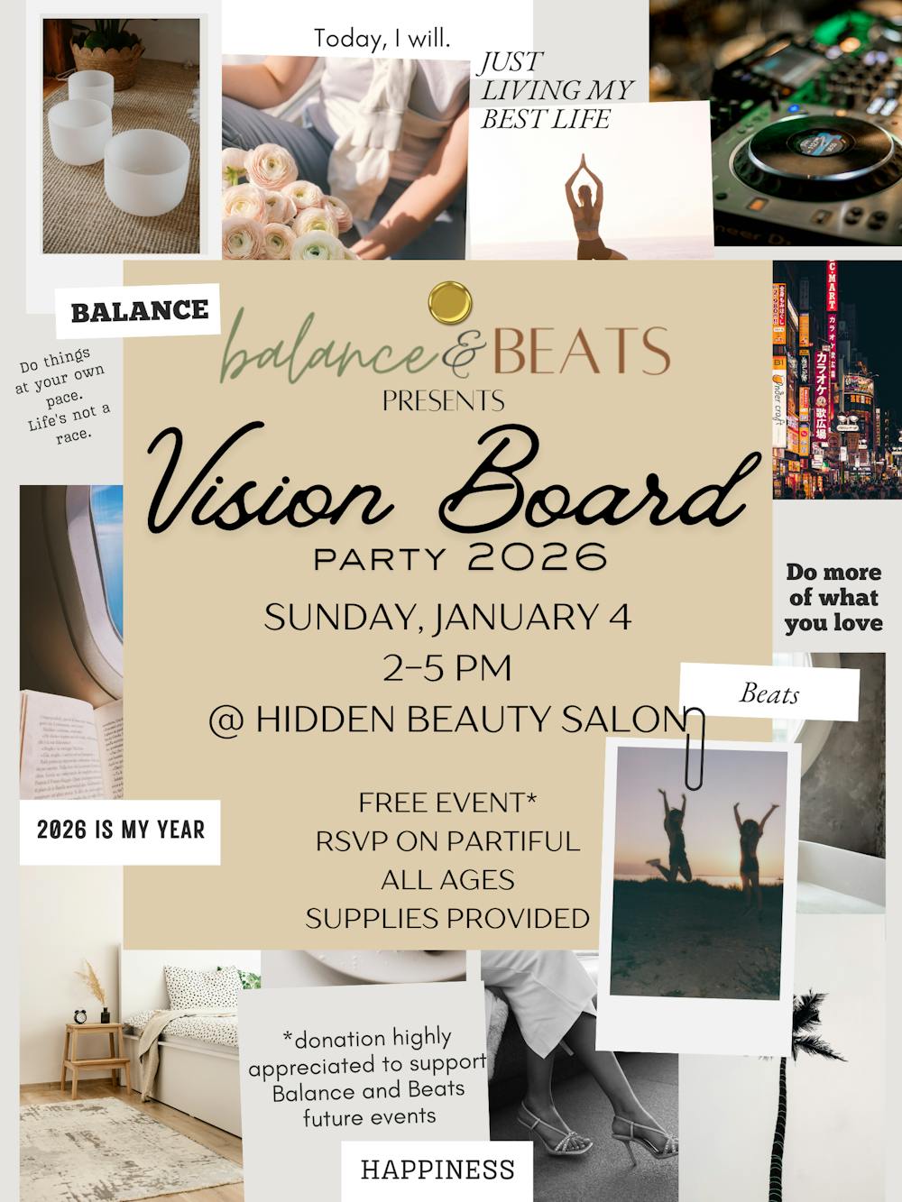 Balance and Beats Vision Board… | Partiful