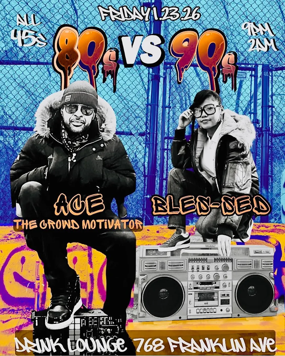 80s vs 90s ALL 45s w/ BLES-SED… | Partiful
